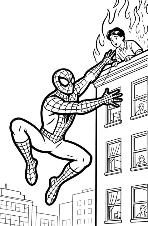 Spiderman Saves The Day Coloring Page Free And Printable