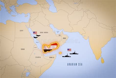Map Of The Middle East With The State Of Yemen Stock Illustration
