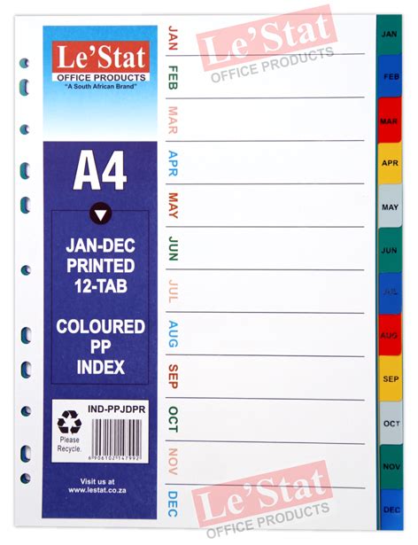Le Stat Office Products Index Divider PP Jan Dec Printed