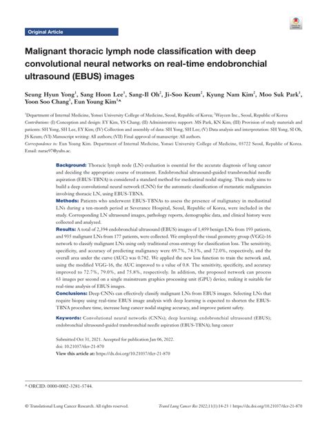 Pdf Malignant Thoracic Lymph Node Classification With Deep Convolutional Neural Networks On