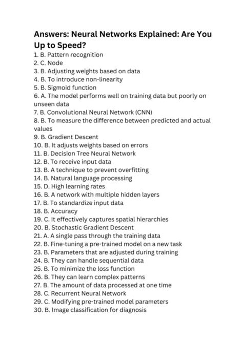 30 Quiz Questions — Neural Networks Explained Are You Up To Speed By Pench