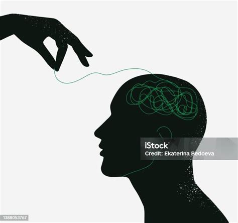 치료사는 고객의 머리에 혼란스러운 생각과 감정을 풀어 줍니다 심리 치료 세션 개념 불안의 치료 우울증 머리에 대한 스톡 벡터 아트 및 기타 이미지 Istock