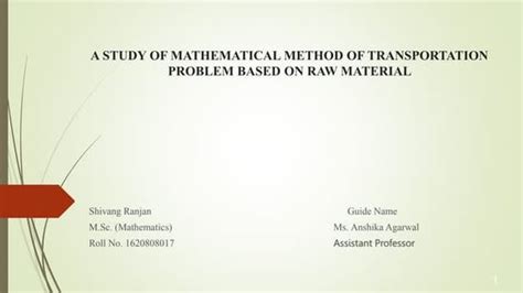 Transportation Problem In Linear Programming Pptx