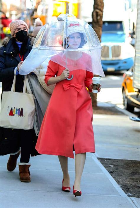 Rachel Brosnahan In A Red Dress On The Set Of The Marvelous Mrs Maisel