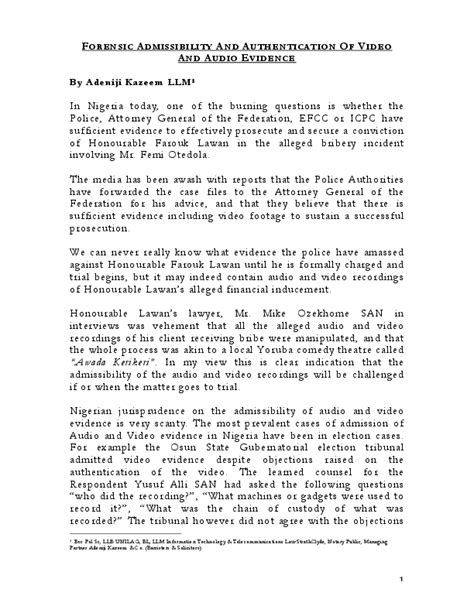 Pdf Forensic Admissibility Of Video And Audio Evidence Final