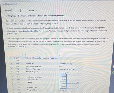 Solved 8 Using Excel Constructing An Interval Estimate