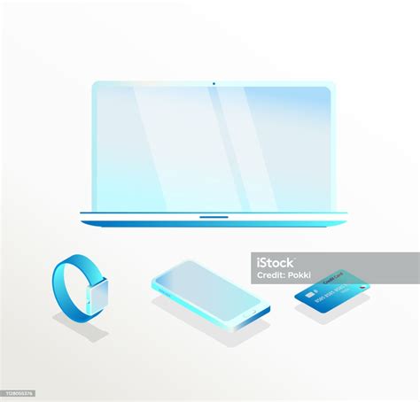 스마트 휴대 전화 노트북 및 스마트 시계 세트 아이소메트릭 스타일 벡터 일러스트 레이 션 배경 템플릿 3차원 형태에 대한 스톡 벡터 아트 및 기타 이미지 Istock