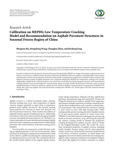 Pdf Calibration On Mepdg Low Temperature Cracking Model And Recommendation On Asphalt Pavement