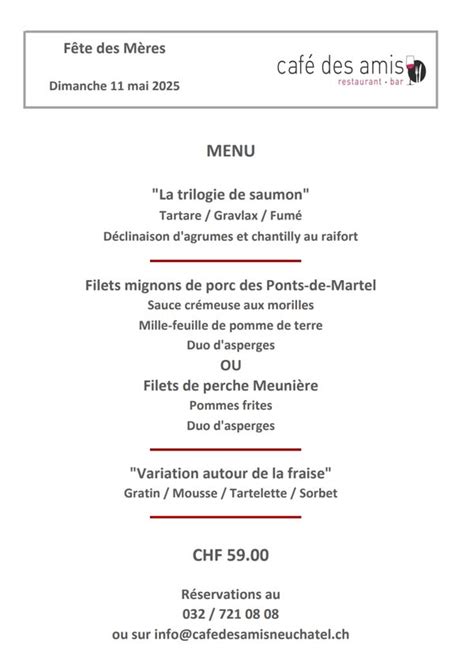 Café Des Amis Menu Du Jour Et Carte Du Restaurant Neuchâtel Golunch