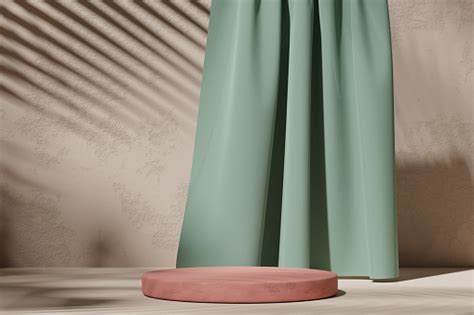 빈 3d 디스플레이 제품 기하학적 연단 플랫폼이 있는 최소 장면 화장품 또는 미용 제품 홍보 모형 3d 렌더링 그림입니다 커튼에 대한 스톡 사진 및 기타 이미지 Istock