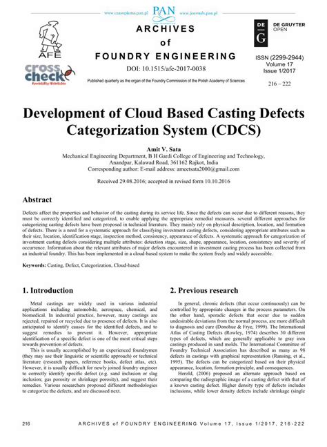 Pdf Development Of Cloud Based Casting Defects Categorization