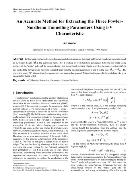 Pdf An Accurate Method For Extracting The Three Fowler Nordheim Tunnelling Parameters Using Iv