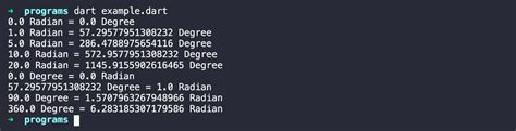 Dart Program To Convert Degree To Radian And Vice Versa Codevscolor