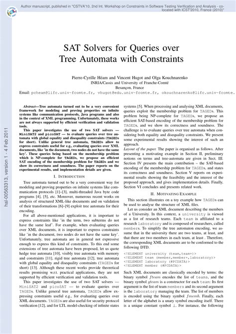Pdf Sat Solvers For Queries Over Tree Automata With Constraints