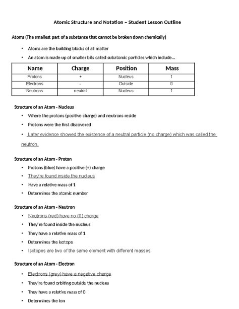 Atomic Structure And Notation Copy Of Student Lesson Outline Atomic Structure And Notation Atomic Structure And Notation Copy Of Student Lesson Outline Atomic Structure And Notation