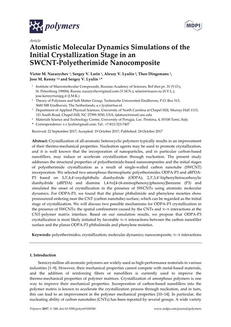 PDF Atomistic Molecular Dynamics Simulations Of The Initial Crystallization Stage In An SWCNT
