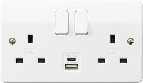 MK Logic Plus Double Socket K2747 WHI DP 13A 2 Gang In White With Inherent Antimicrobial