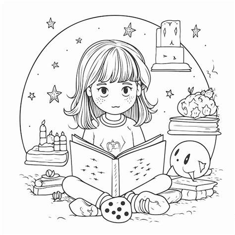 Premium Vector Illustartion Coloring Book Page Women Read Book