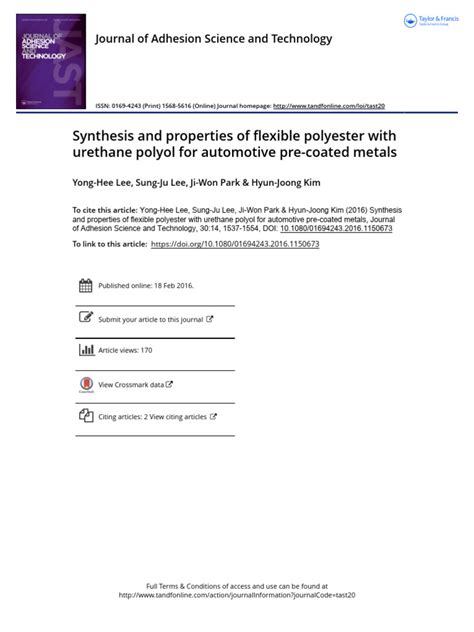 Synthesis And Properties Of Flexible Polyester With Urethane Polyol For Synthesis And Properties Of Flexible Polyester With Urethane Polyol For