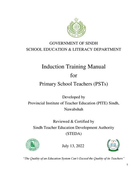 Induction Training Manual 2022 23 Government Of Sindh School Education And Literacy Department