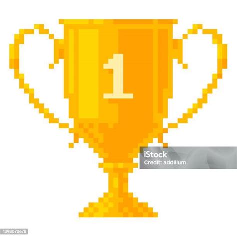 골든 위너 컵 픽셀 아트 스타일 그것에 번호 하나와 잔 벡터 일러스트레이션 픽셀 아트에 대한 스톡 벡터 아트 및 기타 이미지