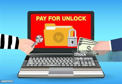 노트북 컴퓨터 감염 랜 섬 바이러스 지불에 대 한 데이터를 잠금 해제 랜섬웨어에 대한 스톡 벡터 아트 및 기타 이미지 랜섬웨어 검사 보기 금고 보안 장비 Istock