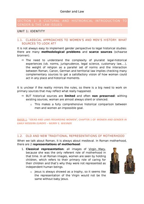 Lesnotities Gender And Law Section SECTION A CULTURAL AND HISTRORICAL INTRODUCTION TO