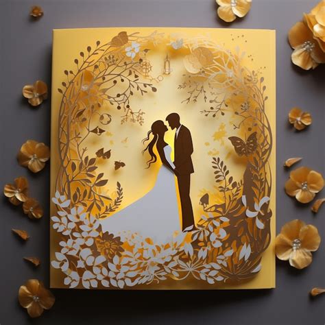 Premium Photo Wedding Card With Yellow And Golden Theme