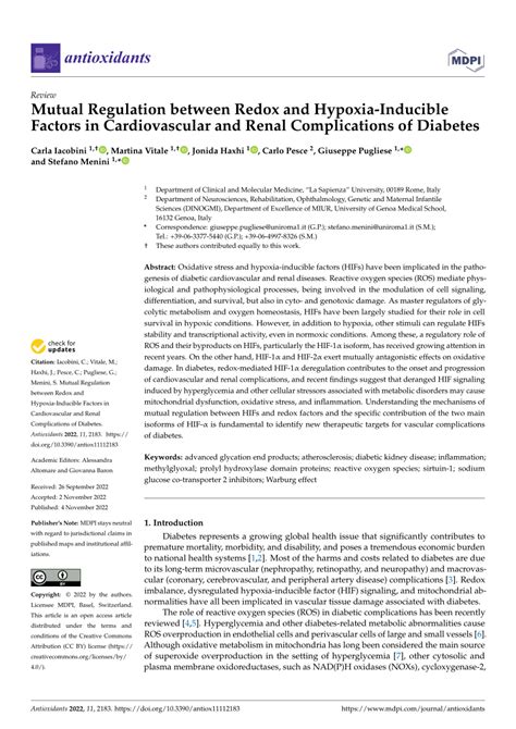 PDF Mutual Regulation Between Redox And Hypoxia Inducible Factors In Cardiovascular And Renal