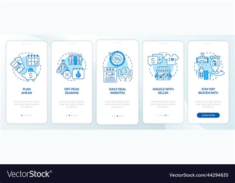 Budget Travel Blue Onboarding Mobile App Screen Vector Image