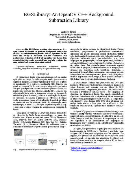 Pdf Bgslibrary An Opencv C Background Subtraction Library
