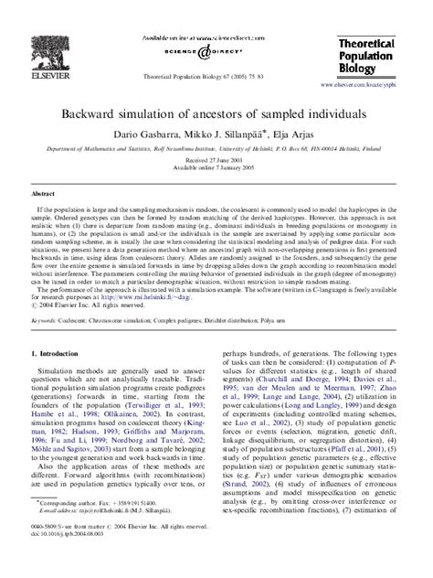 Pdf Backward Simulation Of Ancestors Of Sampled Individuals Dario