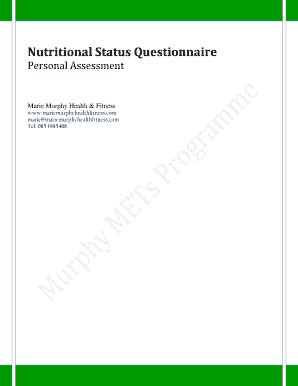 Fillable Online Nutritional Status Questionnaire Personal Assessment Fax Email Print PdfFiller