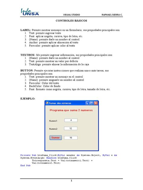Sesion 02 Controles Label Textbox Y Button Pdf