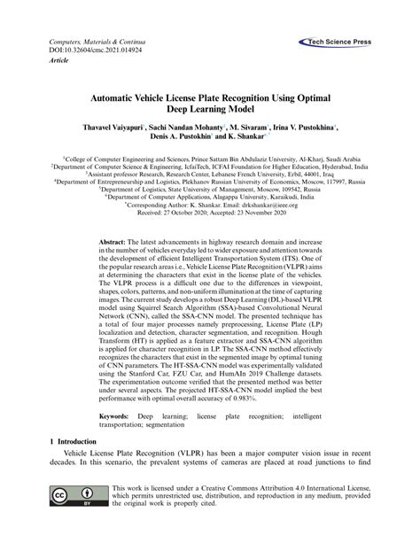 Pdf Automatic Vehicle License Plate Recognition Using Optimal Deep