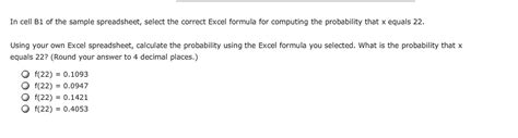 Solved In Cell B1 Of The Sample Spreadsheet Select The Correct Exce