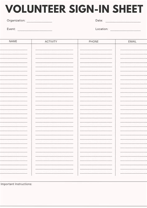 Printable Blank Volunteer Hours Log Sheet Printables Hub