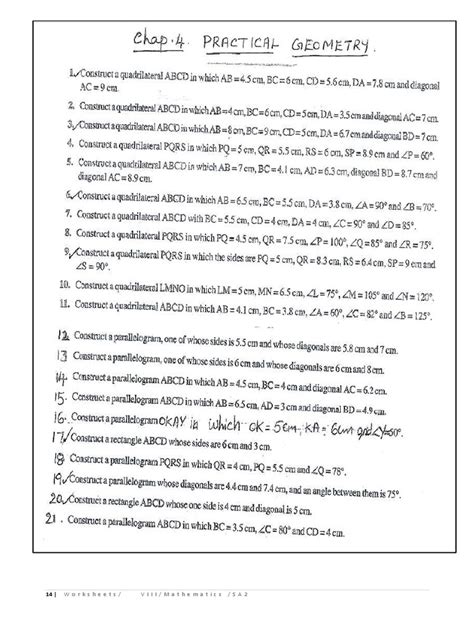 Cbse Class 8 Practical Geometry Assignment 1 Pdf