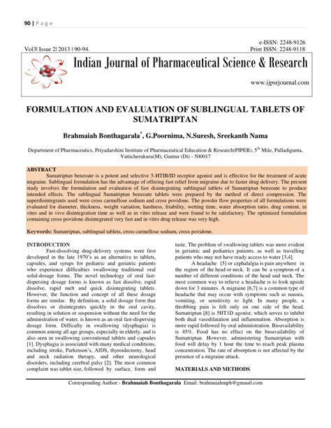 Pdf Formulation And Evaluation Of Sublingual Tablets Of Sumatriptan