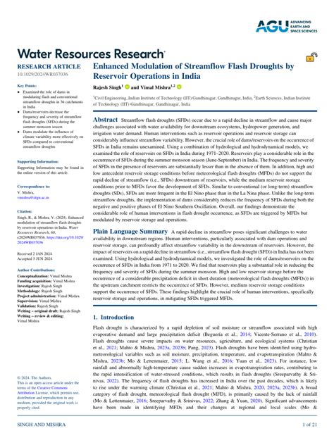 Pdf Enhanced Modulation Of Streamflow Flash Droughts By Reservoir Operations In India