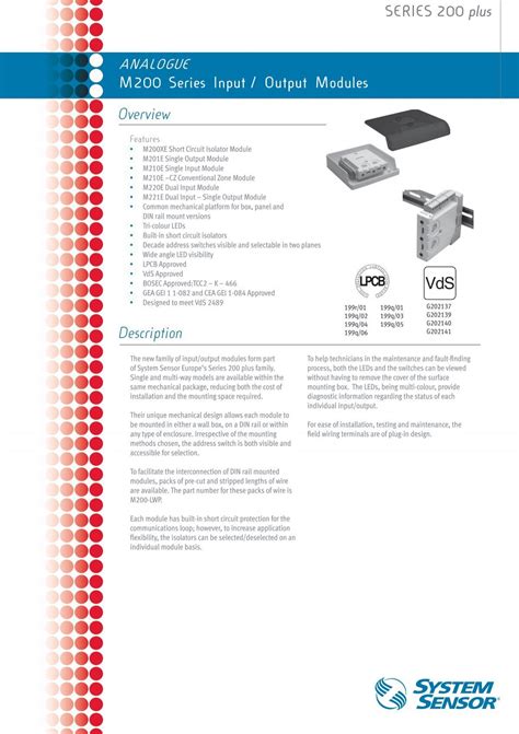 M200 Datasheet Official Site Of System Sensor Europe