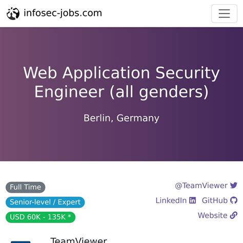 Hiring Web Application Security Engineer All Genders In Berlin Germany Rinfosecjobs