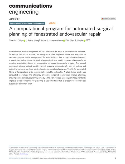 Pdf A Computational Program For Automated Surgical Planning Of Fenestrated Endovascular Repair