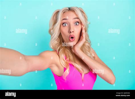 Self Portrait Of Attractive Amazed Wavy Haired Girl Pout Lips Oops