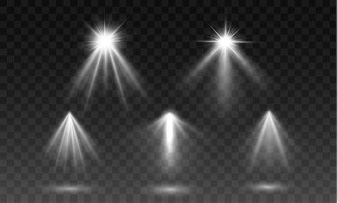 빛나는 광선을 투사하는 3개의 격리된 스포트라이트 부드러운 페이딩 엣지가 있는 우아한 조명 글로우 무대 배경 스튜디오 조명 효과 및 사실적인 구성이 필요한 창의적인 구성에