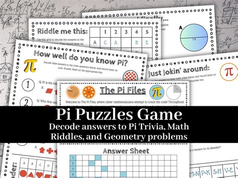 Math Puzzle Game Classroom Pi Activity Pi Trivia Math Riddles
