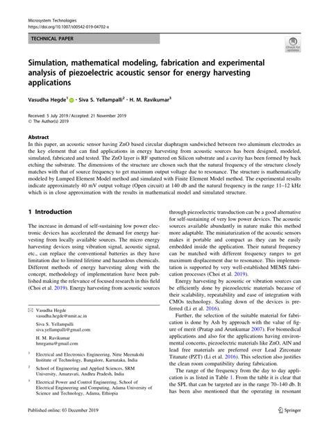 Pdf Simulation Mathematical Modeling Fabrication And Experimental Analysis Of Piezoelectric