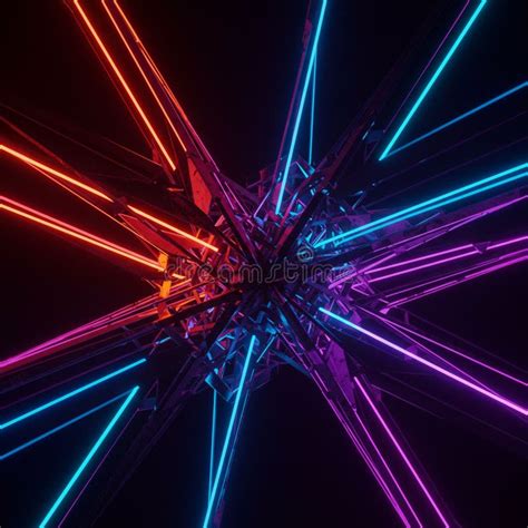 Multicolored Neon Beams Converge In A Dynamic Starburst Pattern Against A Dark Stock
