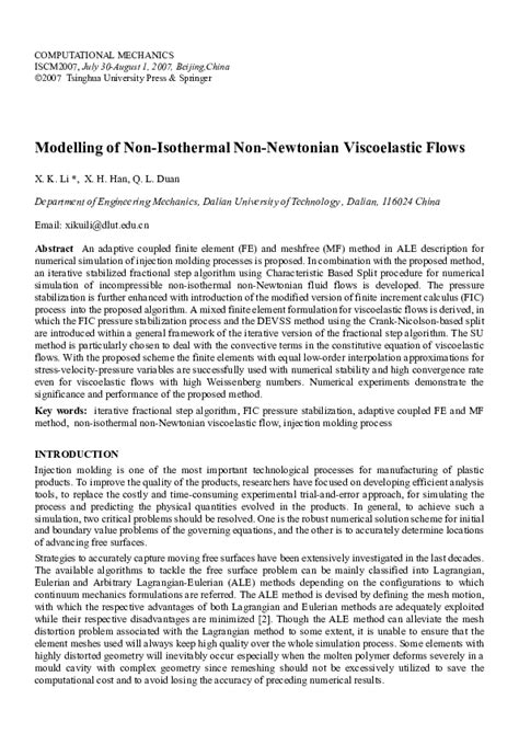 Pdf Numerical Modeling Of Viscoelastic Flows Using Equal Low Order