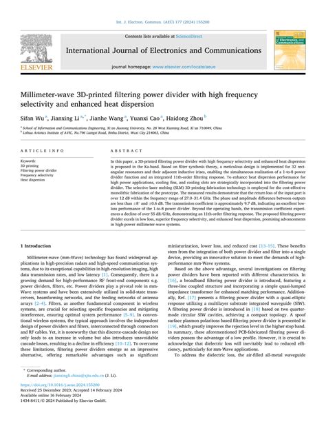 Pdf Millimeter Wave 3d Printed Filtering Power Divider With High Frequency Selectivity And